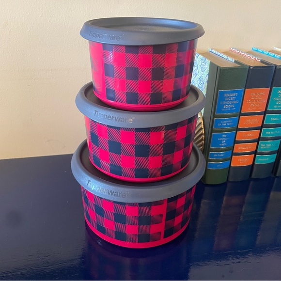 Tupperware | Kitchen | Tupperware Holiday Buffalo Plaid 3piece Stacking ...